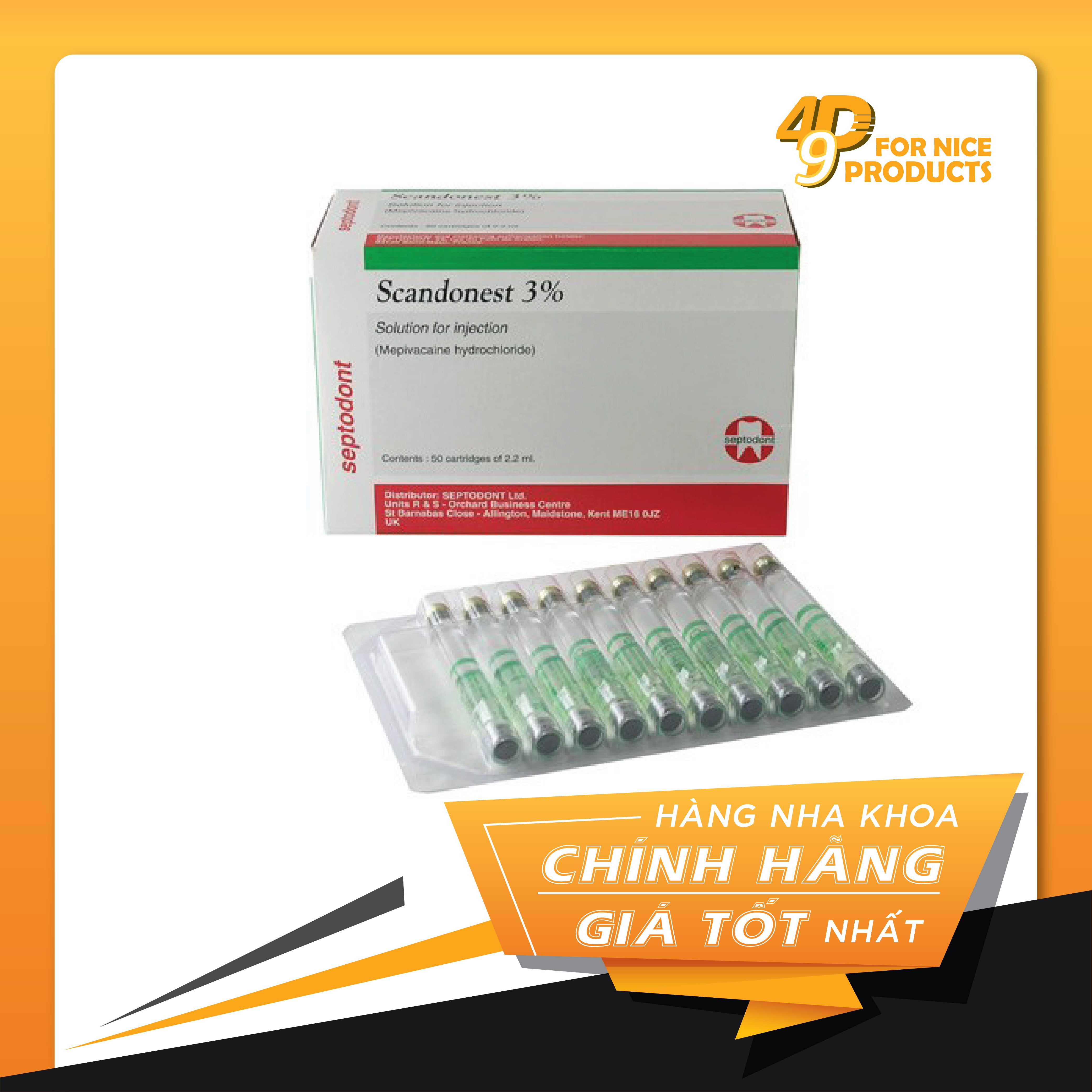 Thuốc tê Septodont xanh lá Scandonest 3% - Septodont